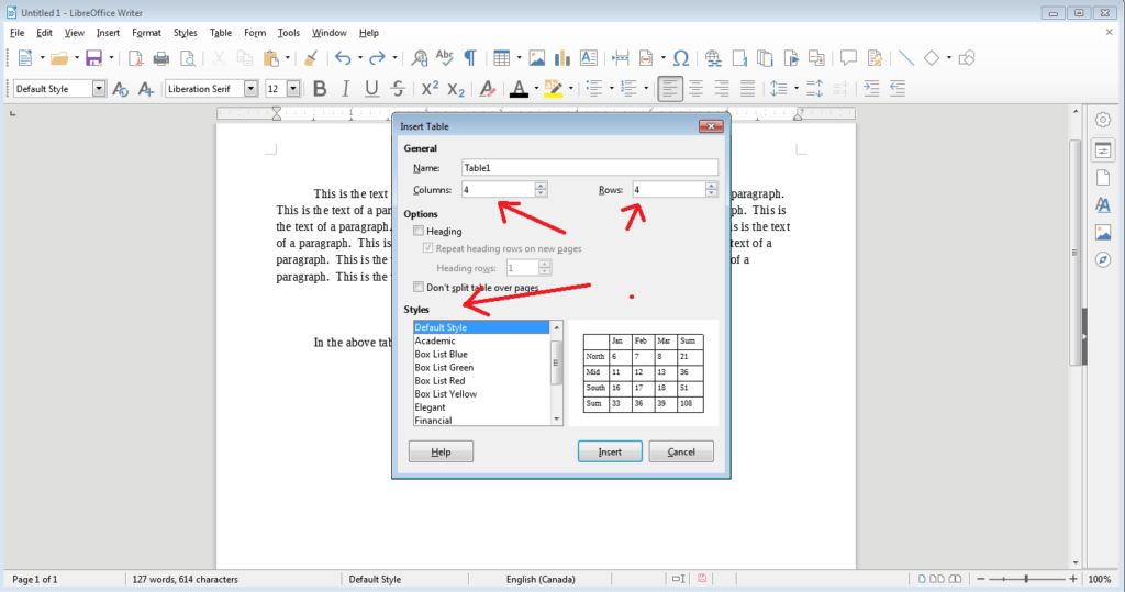 Guide: LibreOffice Writer Part 4: Tables - Freezenet.ca